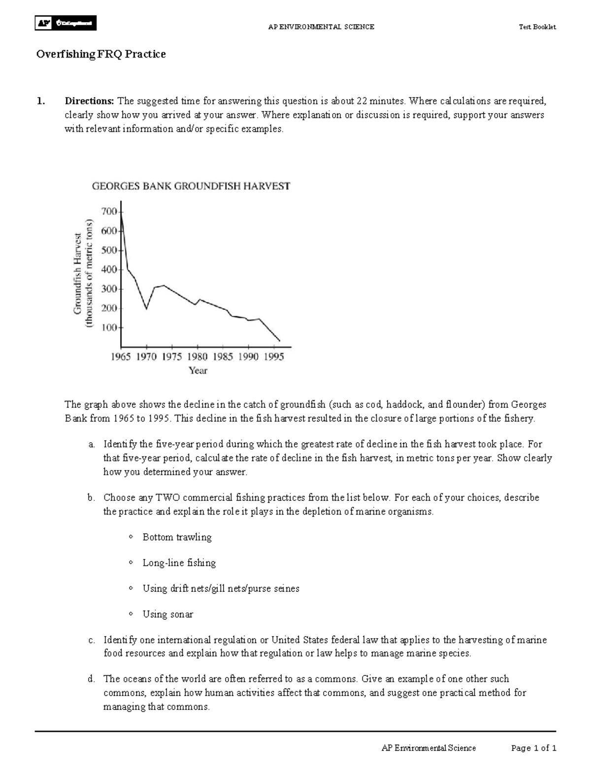 AP ENVIRONMENTAL SCIENCE Overfishing FRQ Practice Test 1 - Studocu