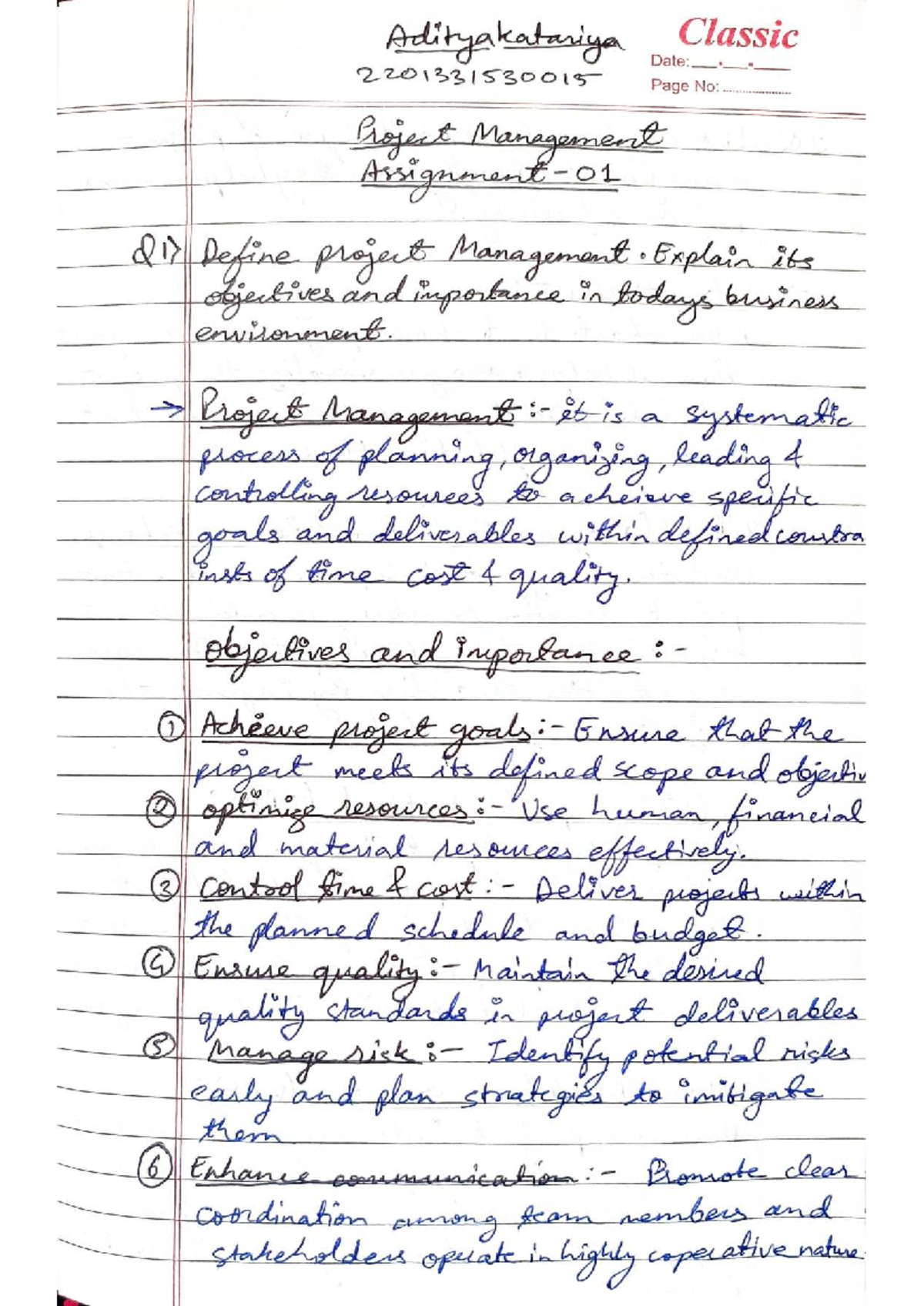 Project Management Assignment 01: Objectives, Tools, and Roles - Studocu