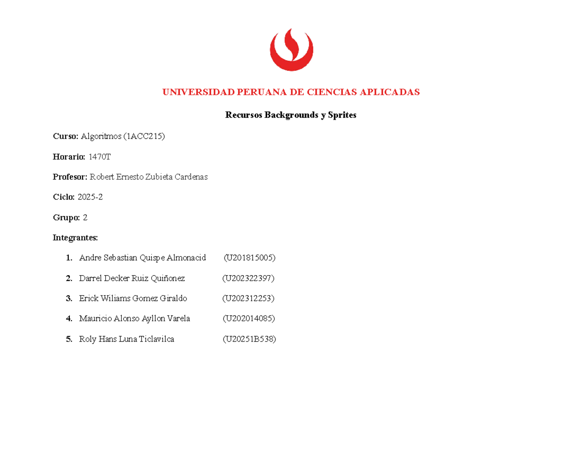 Recursos Backgrounds y Sprites - Algoritmos (1ACC215) Grupo 2 - Studocu