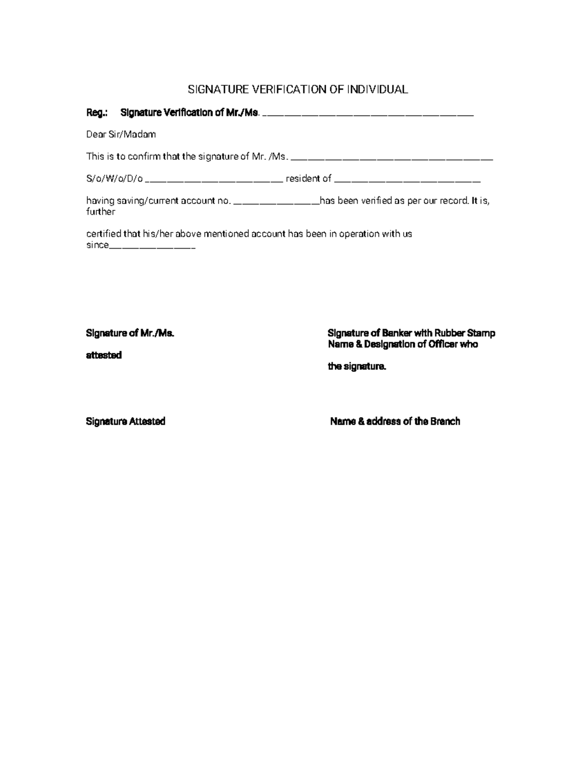 Signature Verification Document - BSV Format-1 Copy - Studocu