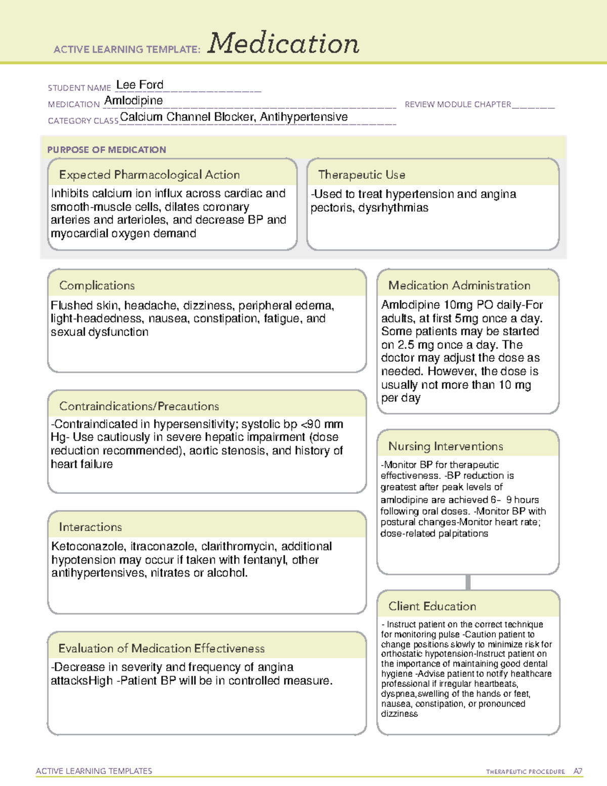 Active Learning Template medication Amlodipine - ACTIVE LEARNING ...