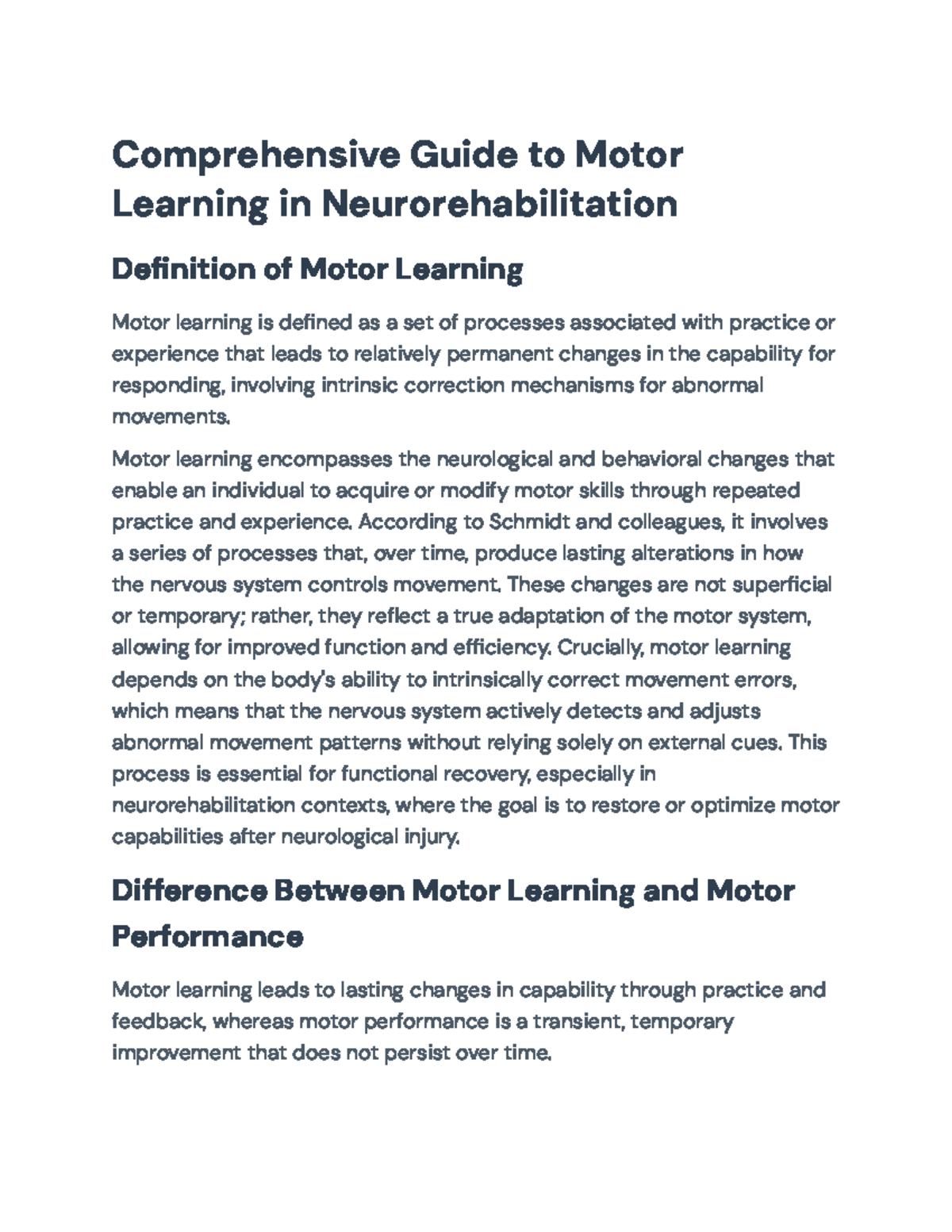Comprehensive Overview of Motor Learning in Neurorehabilitation - Studocu
