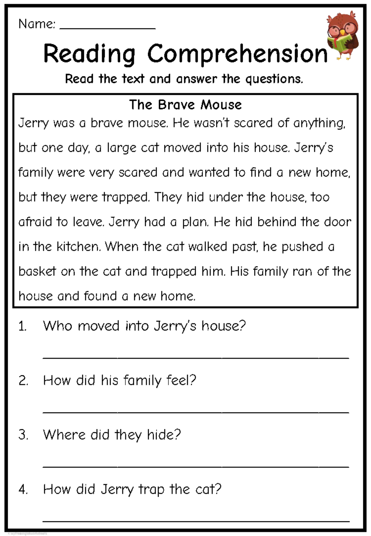 Reading Comprehension Grade 1: The Brave Mouse Story - Studocu