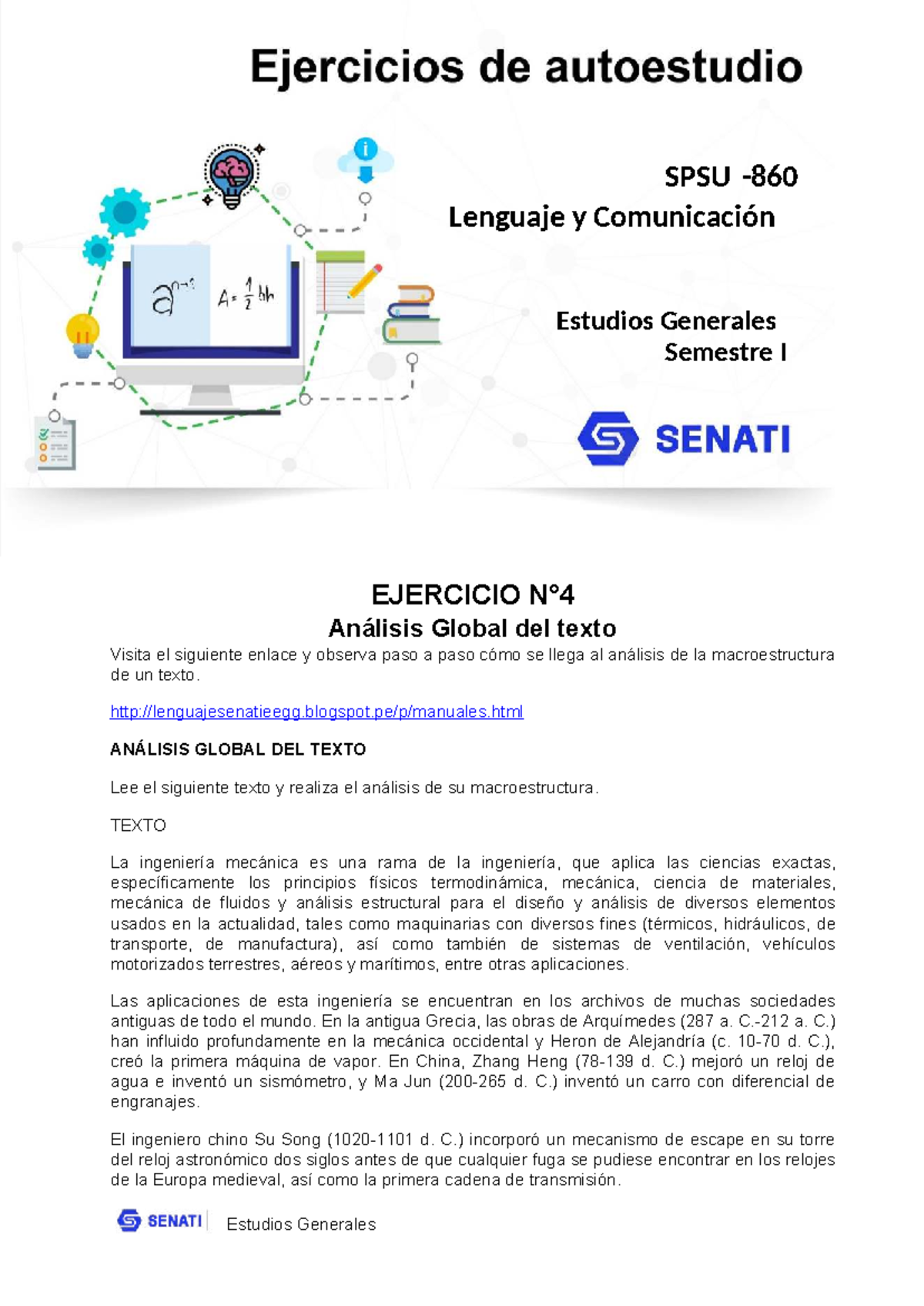 Análisis Global del Texto: Ingeniería Mecánica SPSU 860 Ejercicio U004 ...