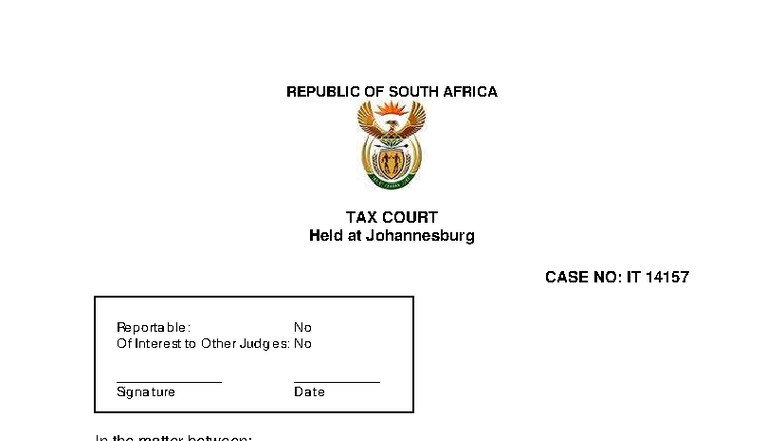 XYZ CC v SARS: Tax Court Case Analysis (IT 14157) - Studocu