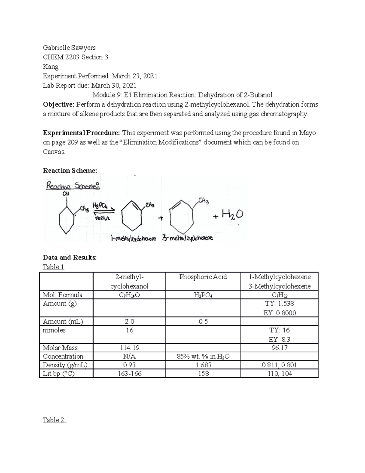 CHEM 2203 Module 8 Lab Report: E1 Elimination Reaction Analysis - Studocu