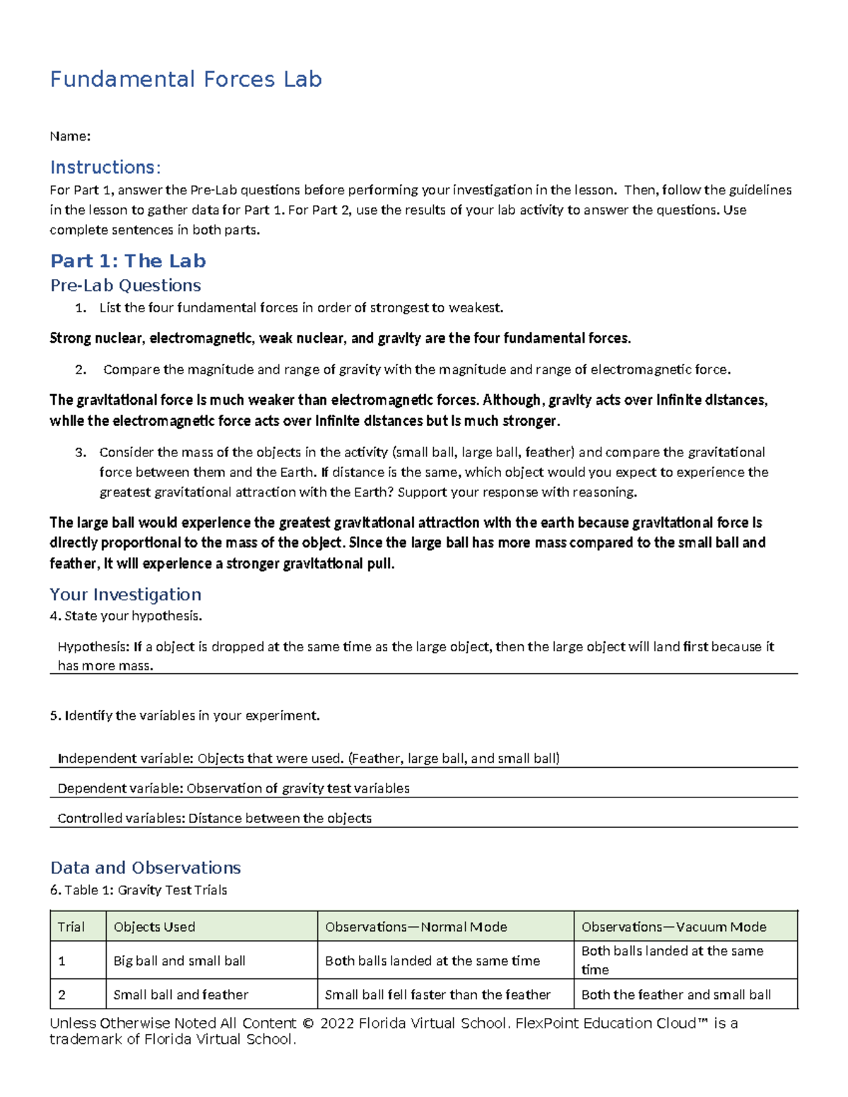 01 06 worksheet - Fundamental Forces Lab Name: Instructions: For Part 1 ...