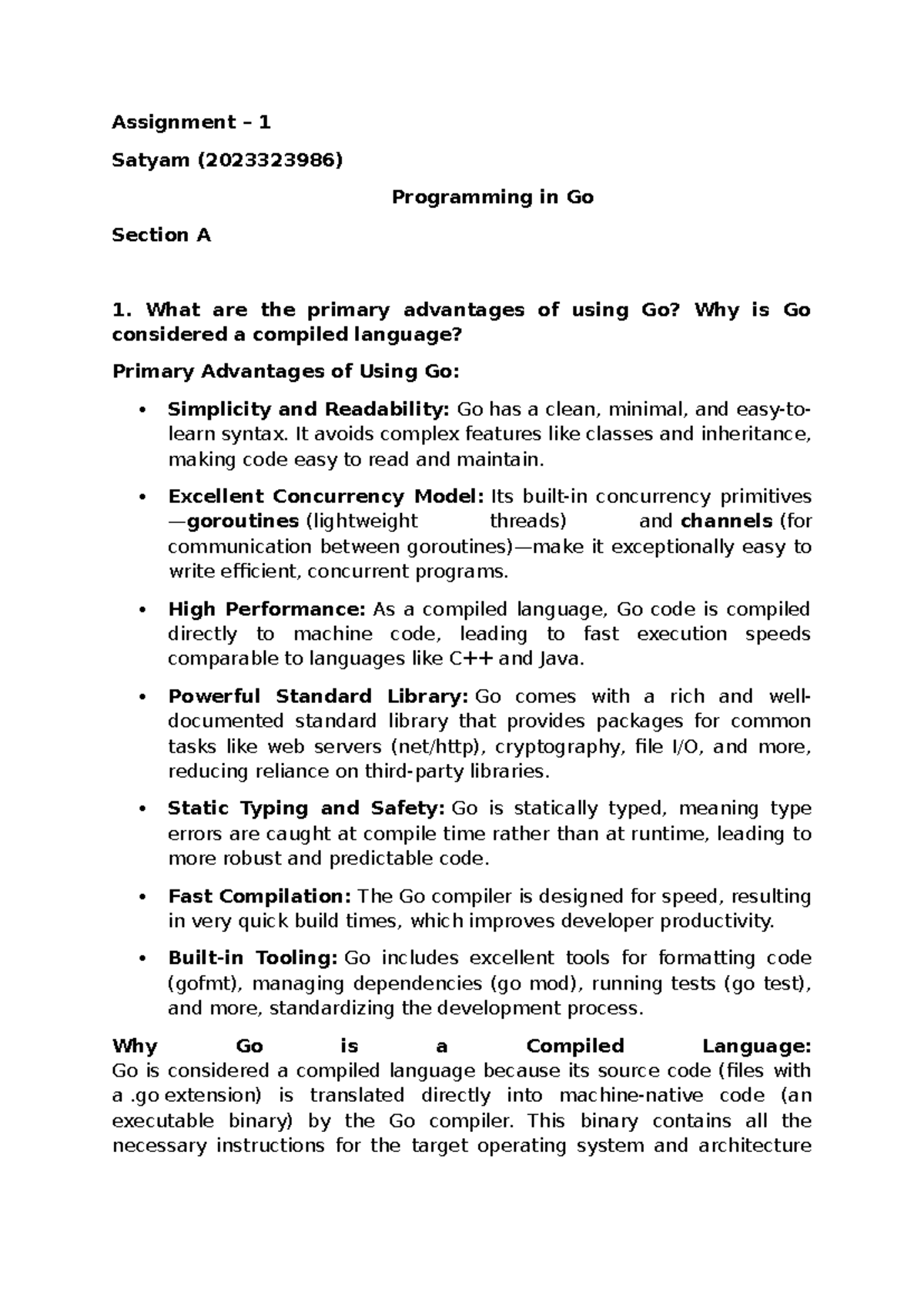 GO Assignment 1 - Advantages of Go & Concurrency Concepts - Studocu