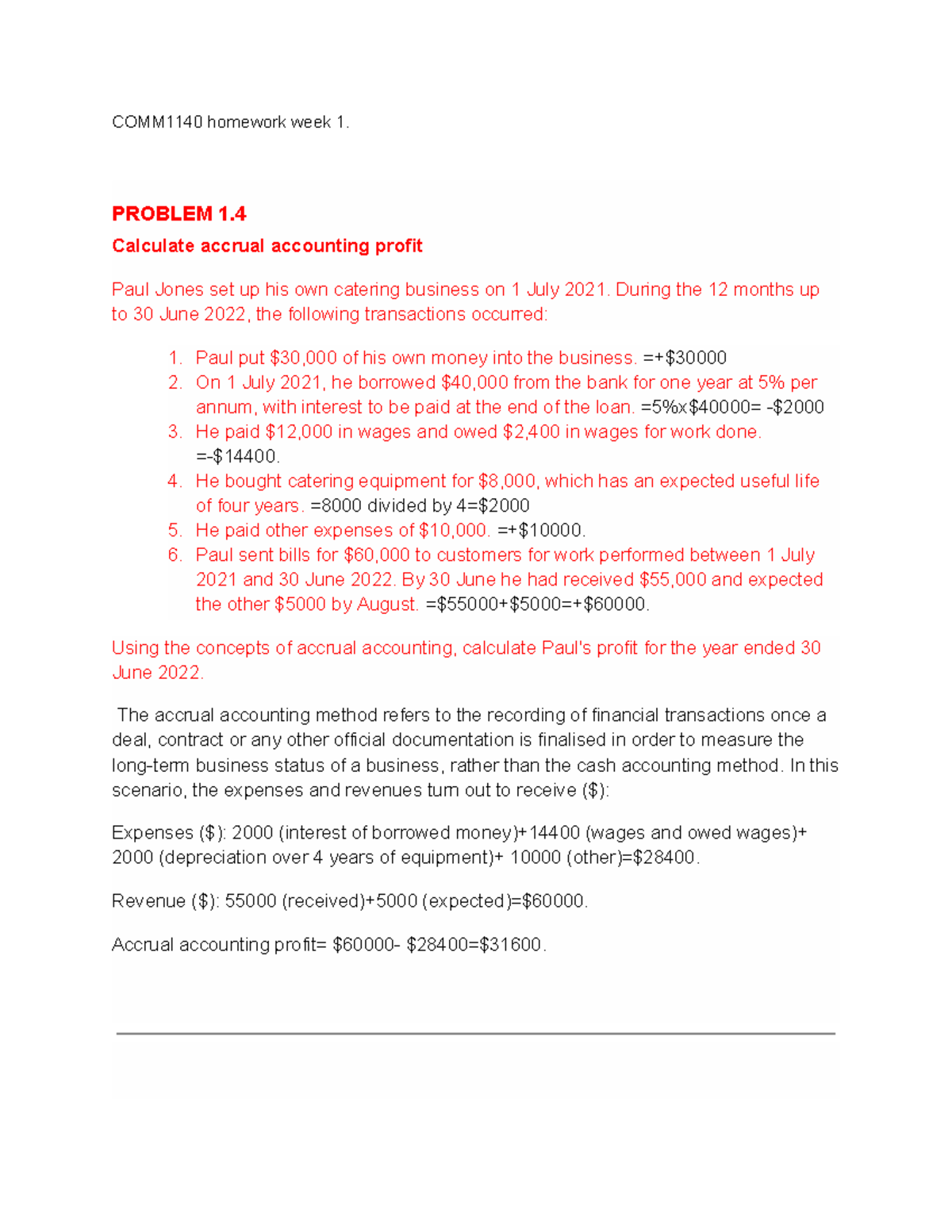 COMM1140 Week 1 Homework: Accrual Accounting Profit Calculation - Studocu