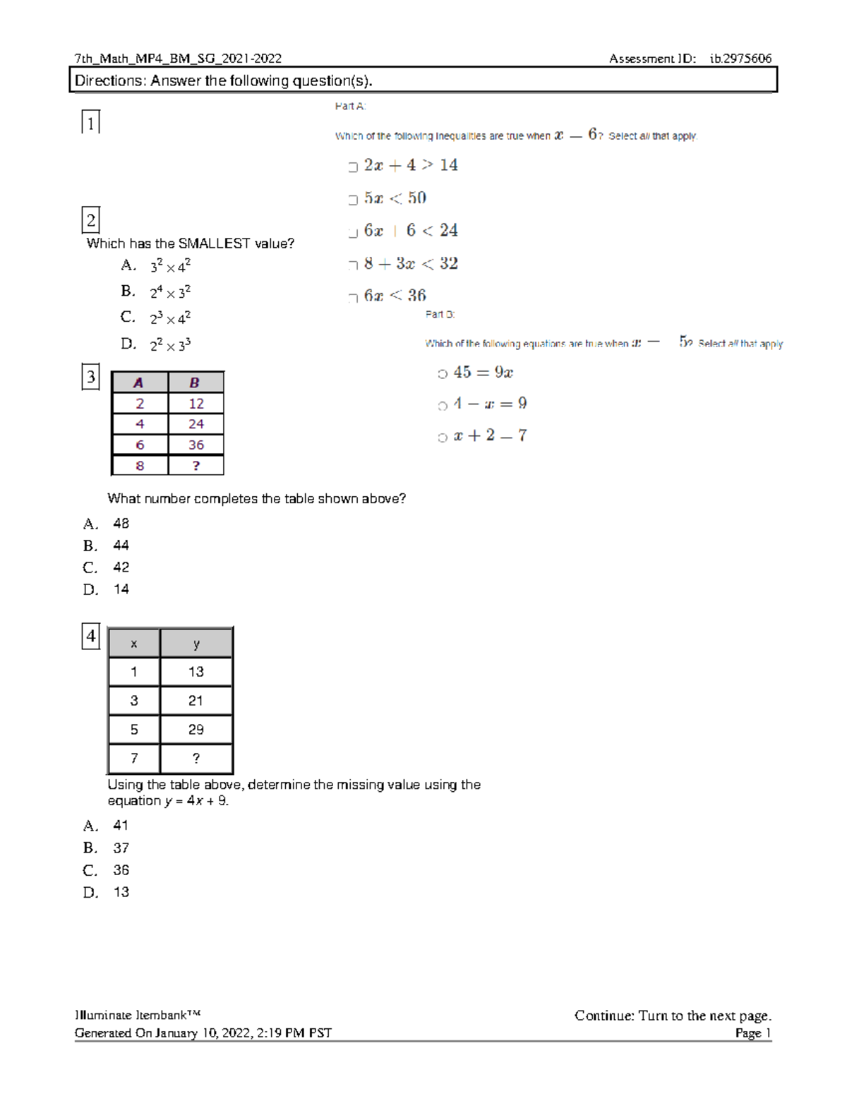 7th Grade Math Practice - MP4 BM SG 2021-2022 Exam Preparation - Studocu