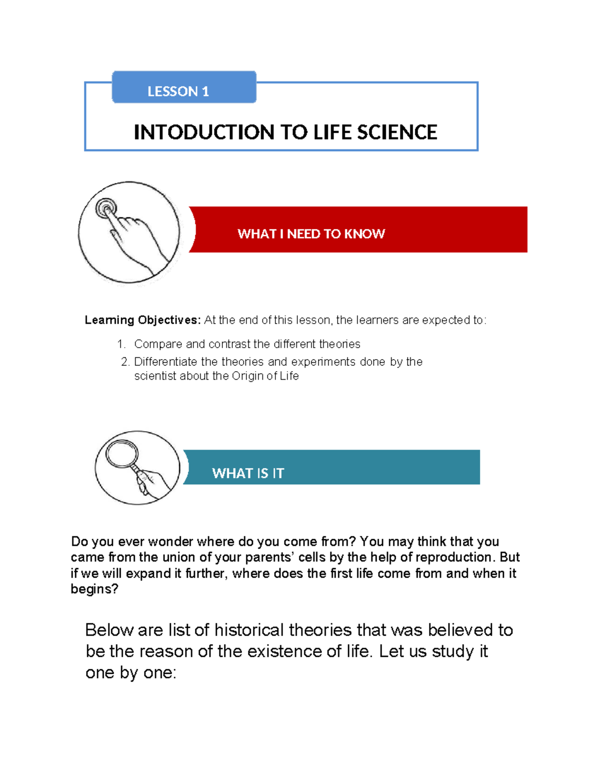 LIFE SCI 101: Lesson 1 - Introduction to Life Science Overview - Studocu