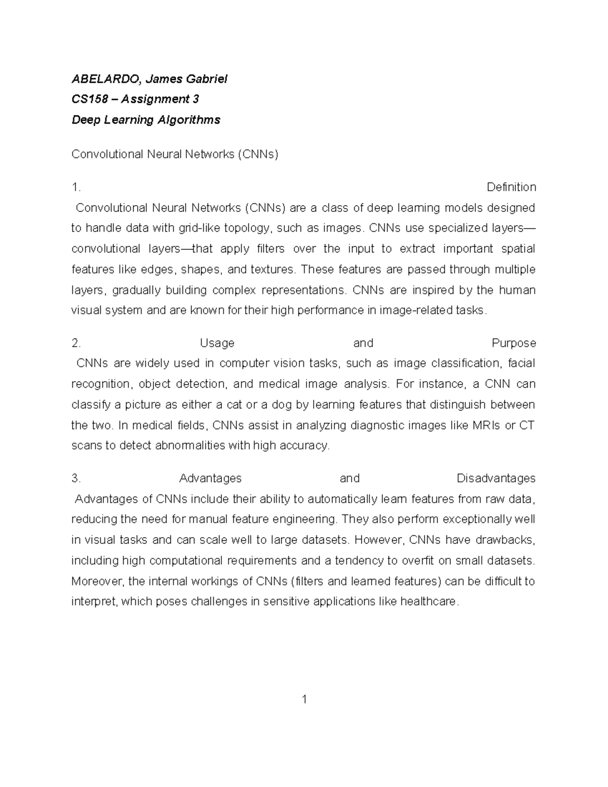 CS158 Assignment 3: Deep Learning & CNNs Overview - Studocu