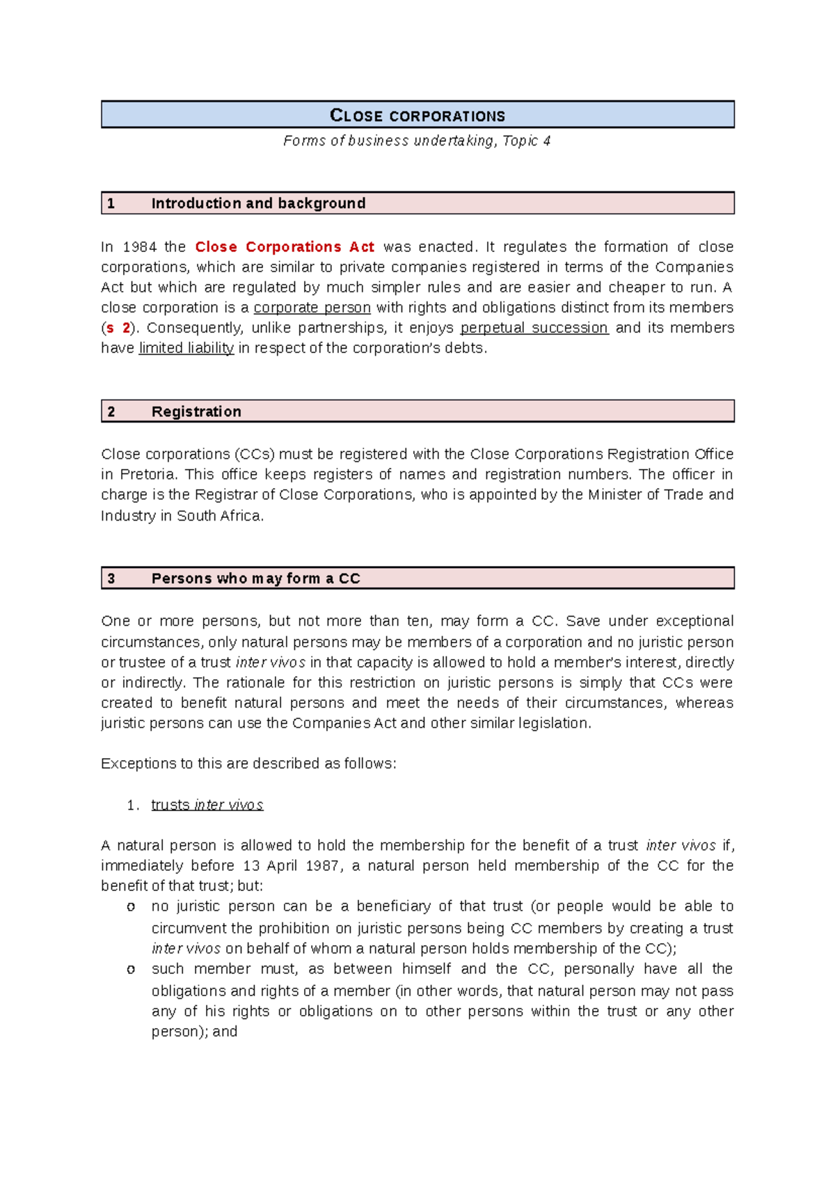 Close Corporations Overview and Regulations - Business Law Notes - Studocu