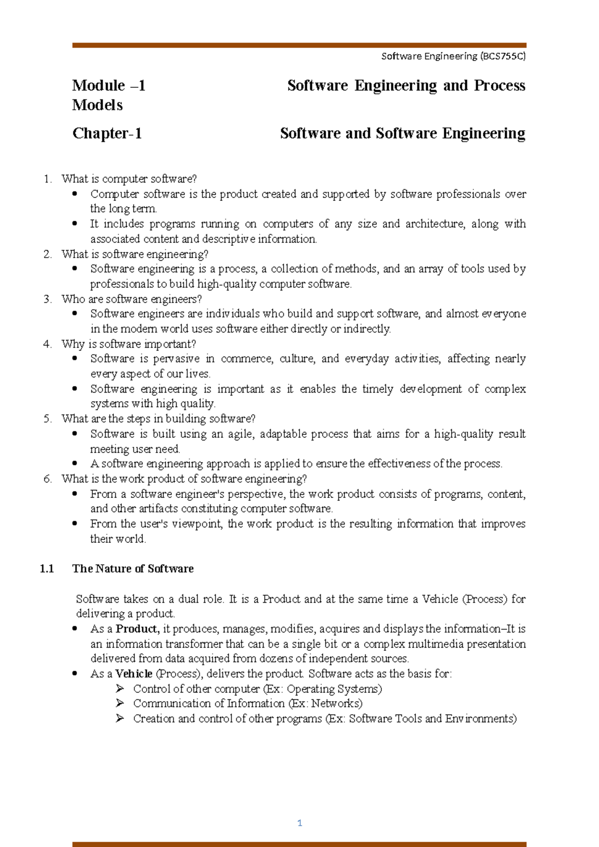 Software Engineering (BCS755C) Module 1: Overview of Software Engineering - Studocu