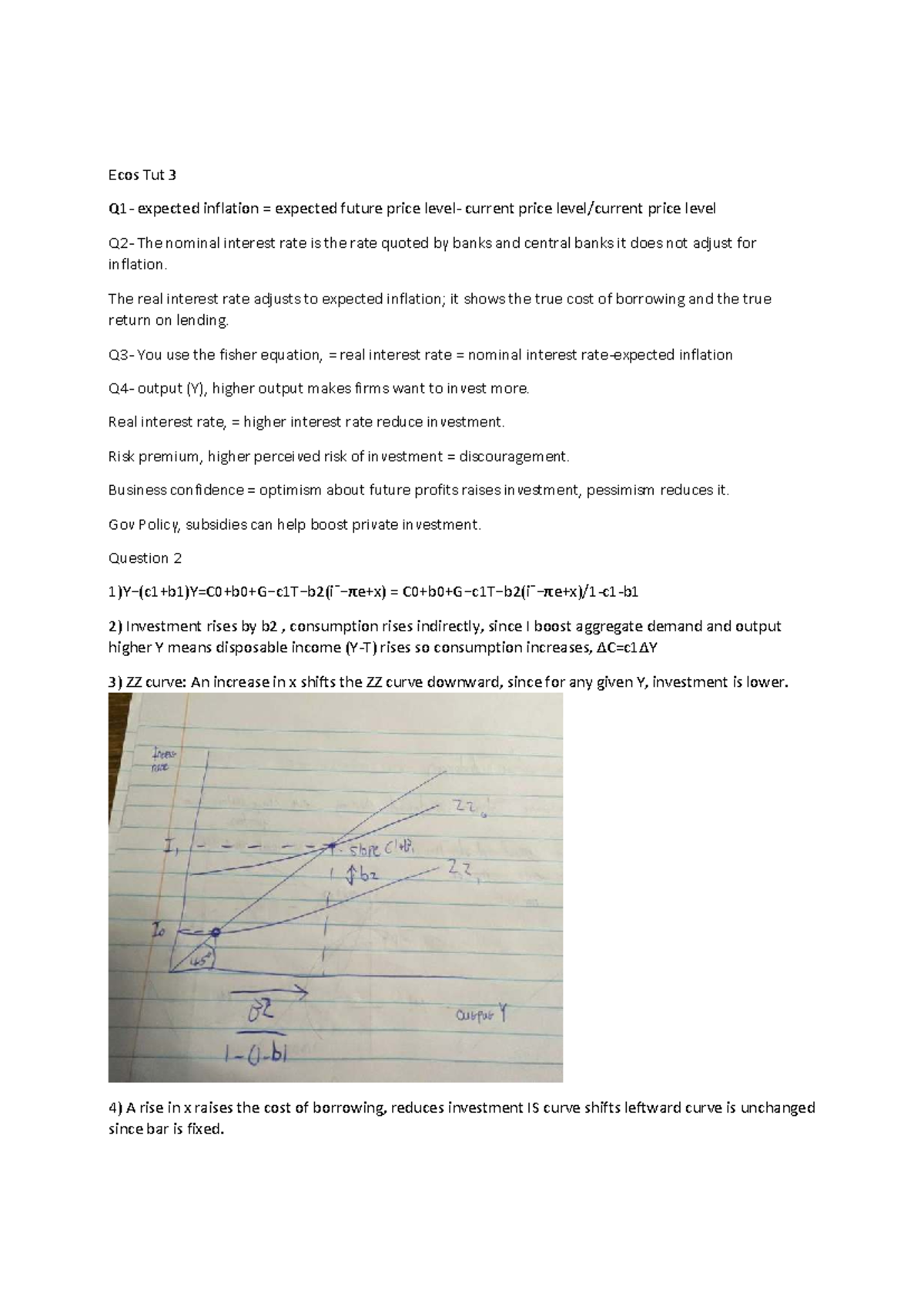 Eco2004 S TUT 3 - Expected Inflation and Investment Analysis - Studocu