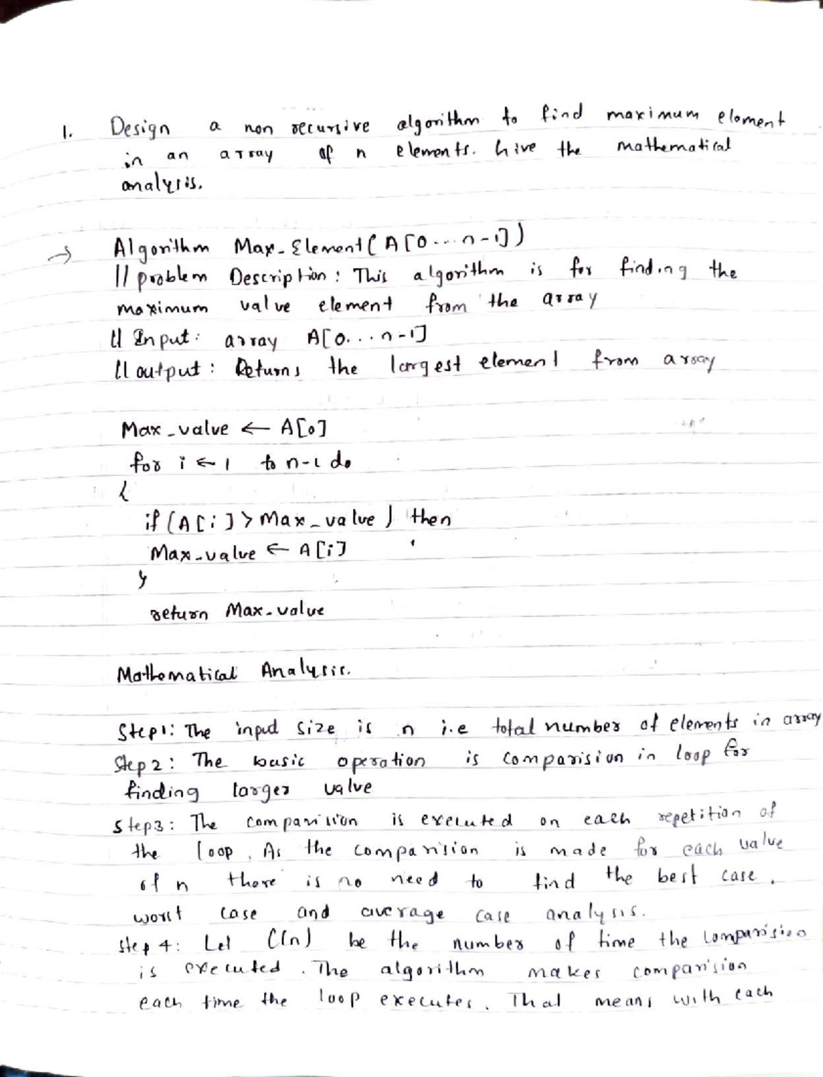 Maximum element analysis in algorithm design (AC: 1st ada) - Studocu