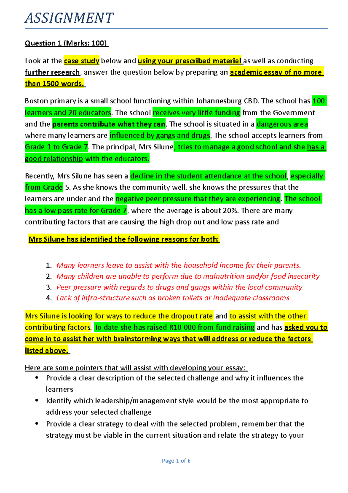 EDMA Lecture'S Guide TO Assignmnet 2021 - ASSIGNMENT Question 1 (Marks: 100) Look at the case ...