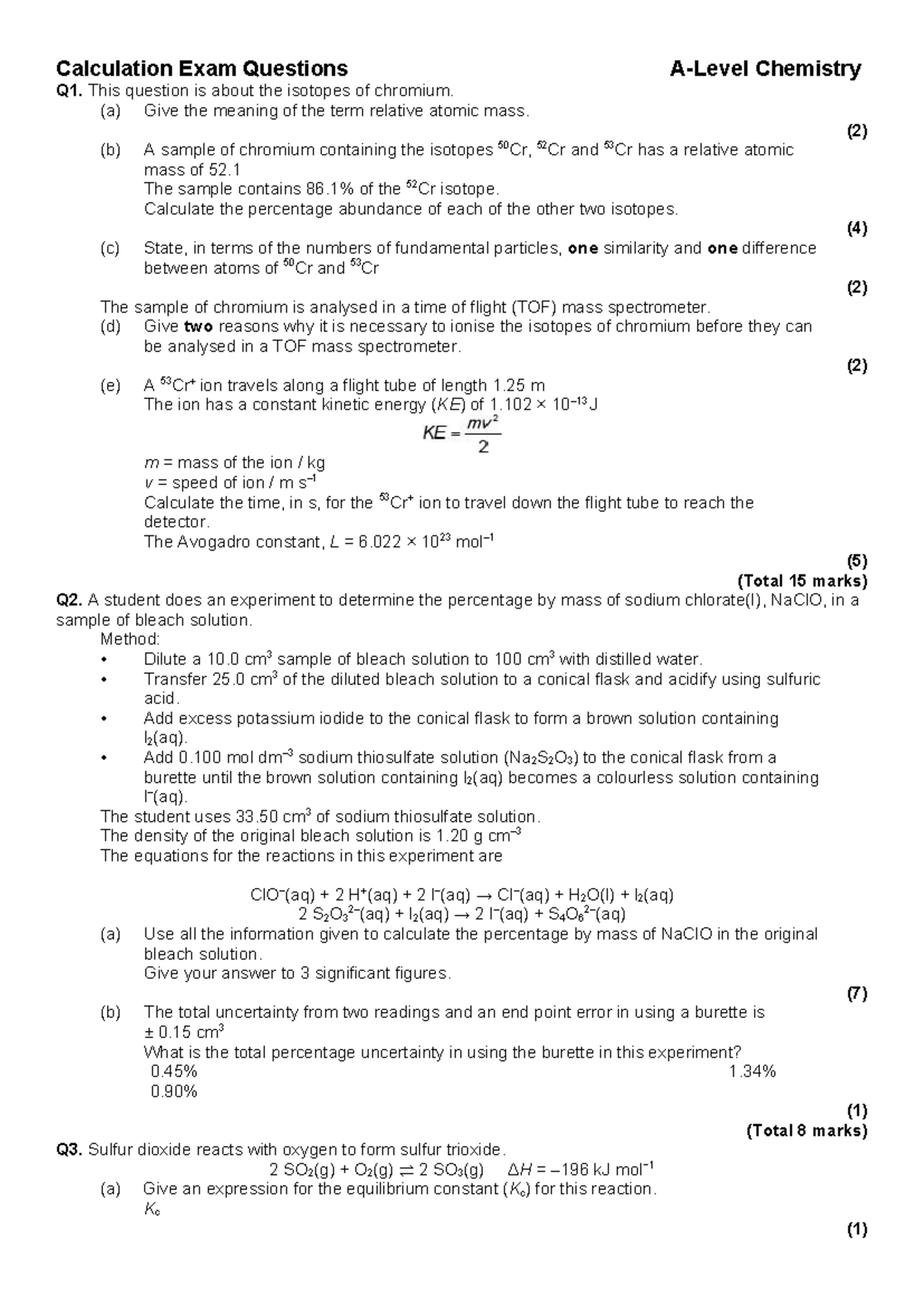 Calculation Exam Questions - This question is about the isotopes of ...