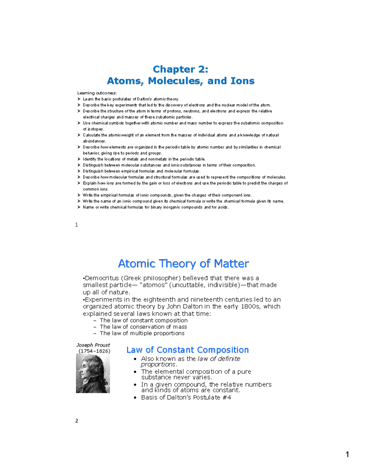 Chapter 2: Atoms, Molecules, Ions - Understanding Atomic Theory - Studocu