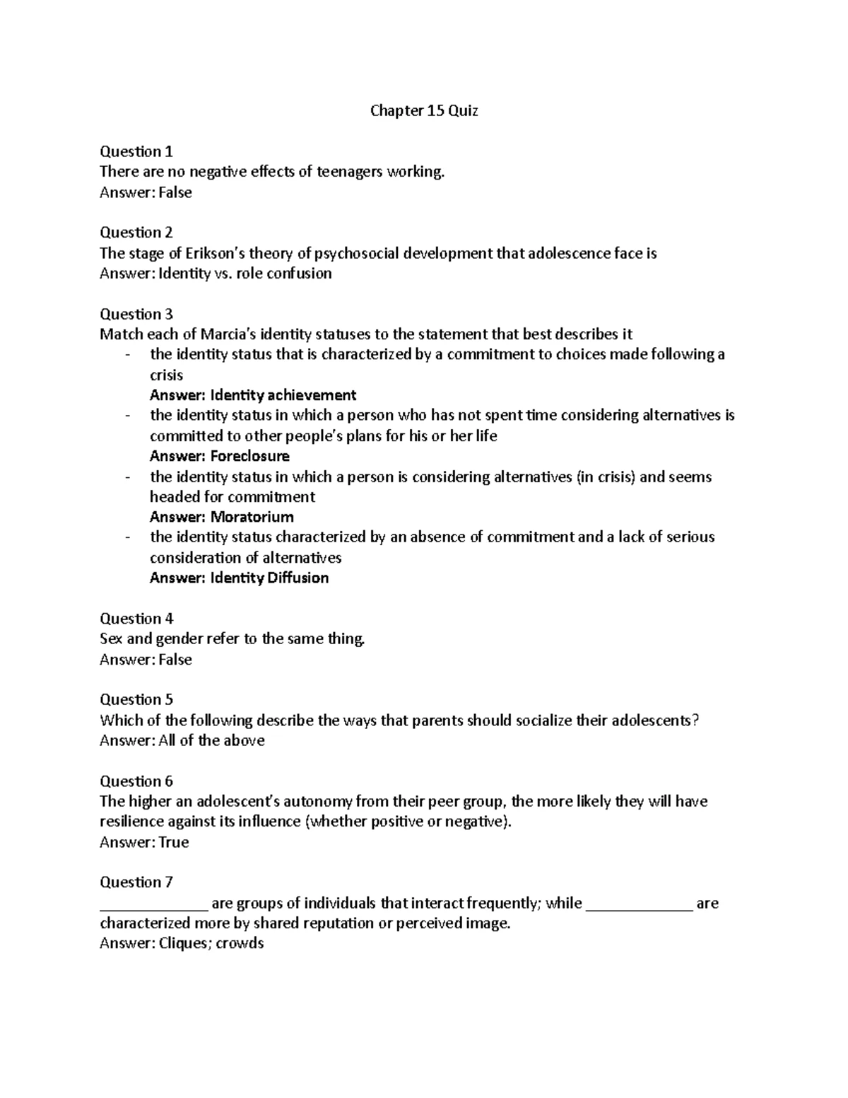 Chapter 1 Quiz - Chapter 1 Quiz Question 1: Match each statement to the ...
