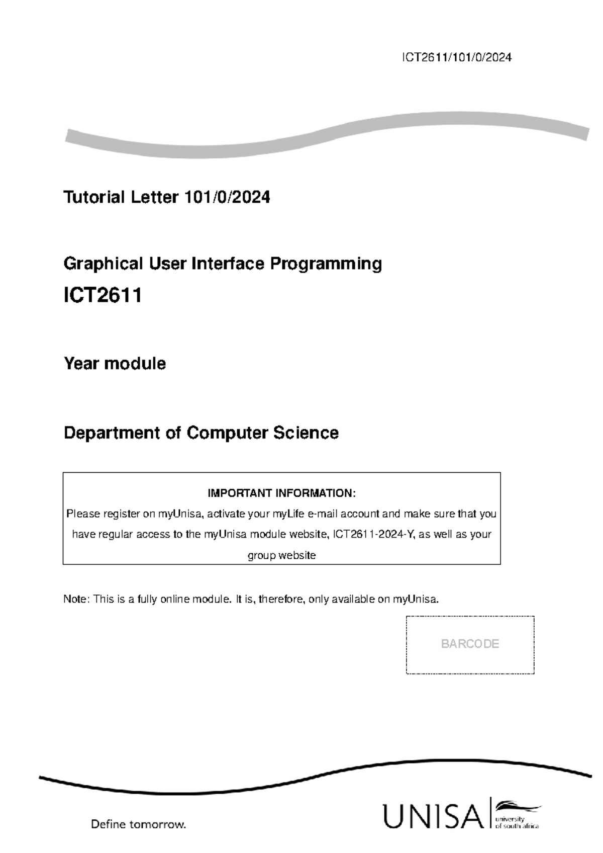 ICT2611-101 Tutorial Letter: Introduction to GUI Programming (2024 ...