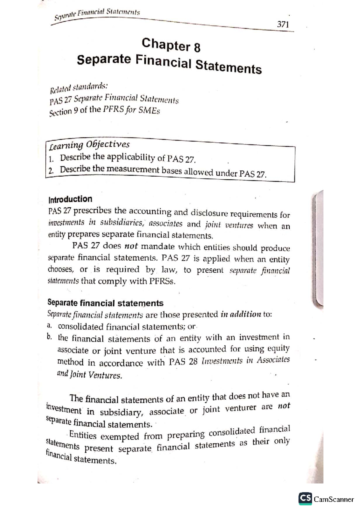 CS 371 Chapter 8: Understanding Separate Financial Statements - Studocu