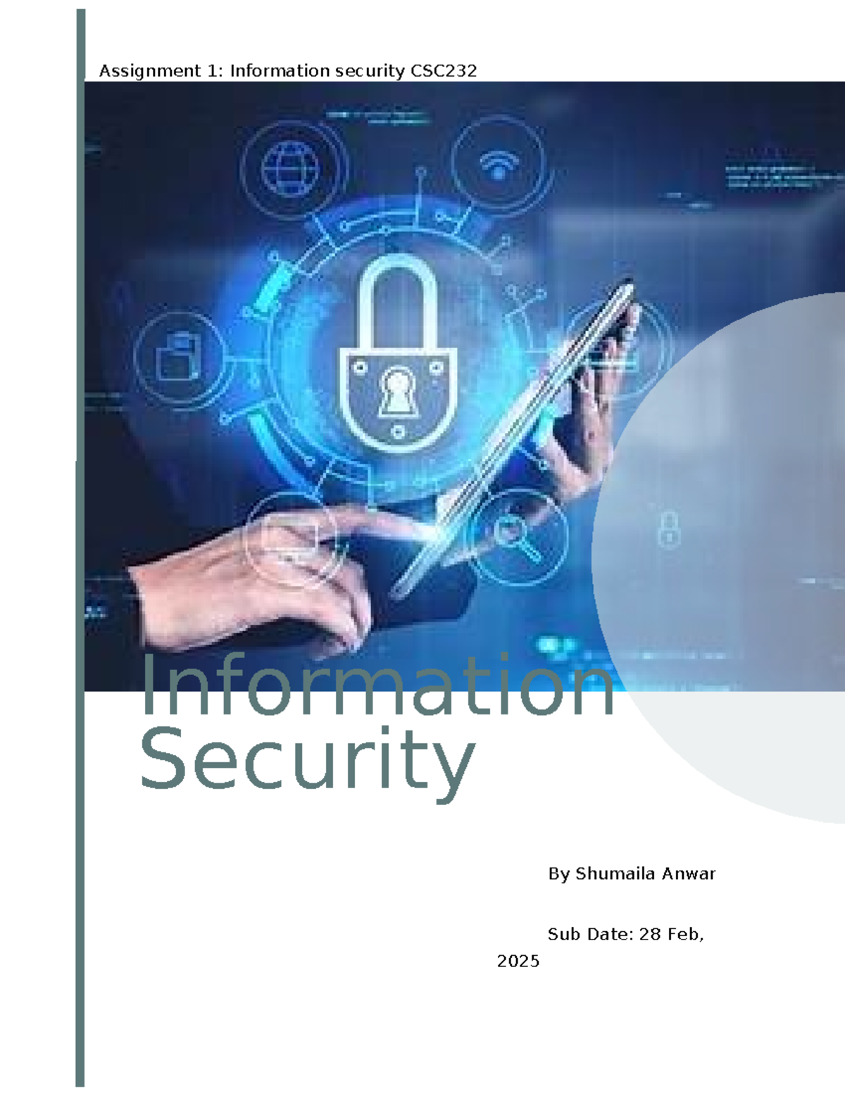 Assignment 1 CSC232 - Information Security: Threats and Mitigations - Studocu