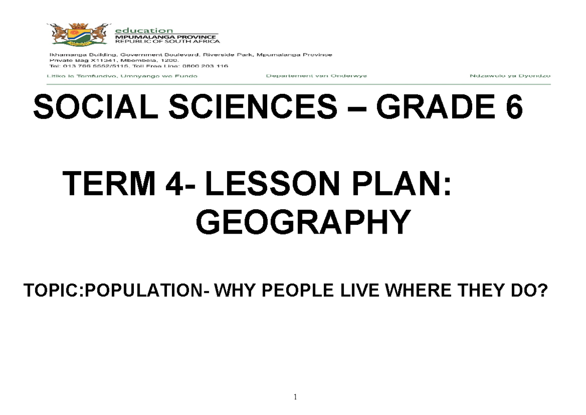 Grade 6 Term 4 Geography Lesson Plans: Why People Live Where They Do ...