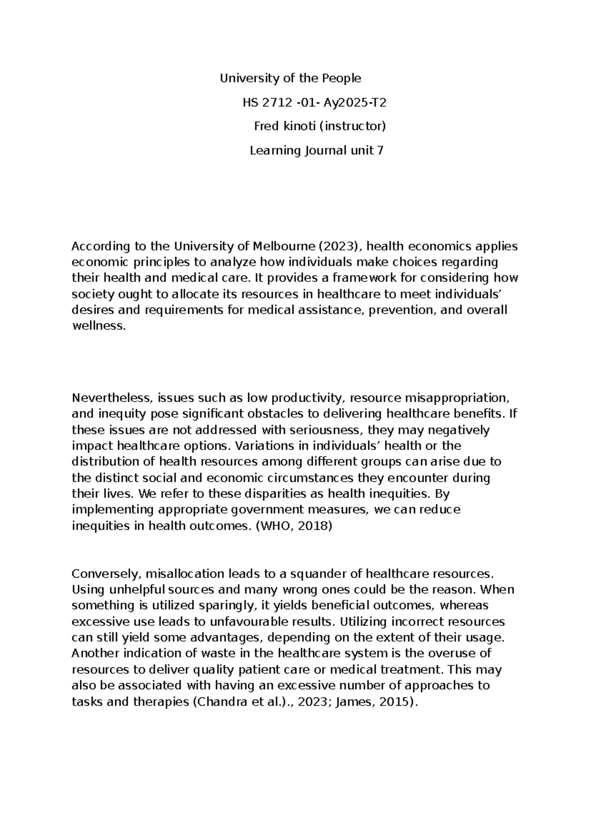 HS 2712 learning.journal unit 7 - University of the People HS 2712 -01 ...