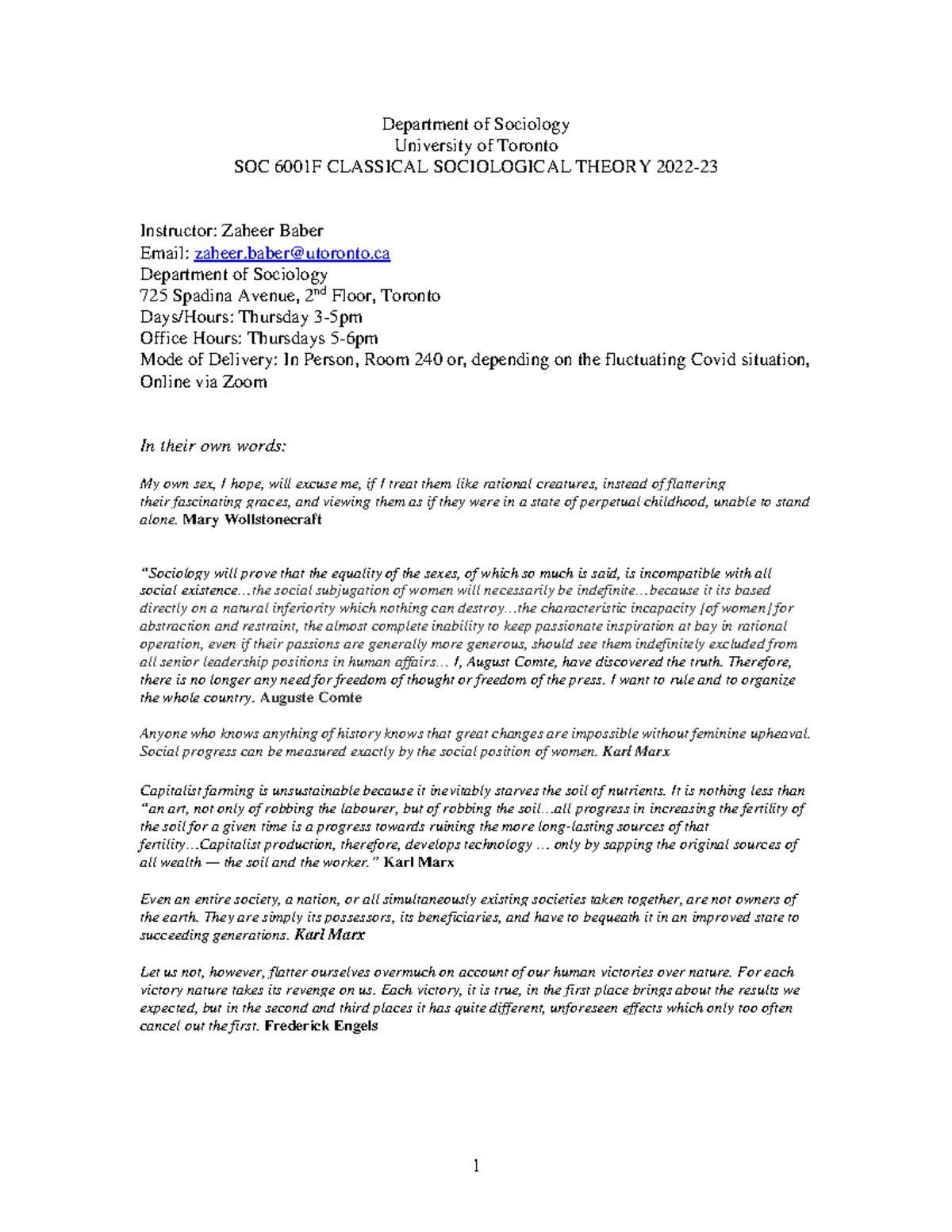 SOC 6001F Classical Sociological Theory Course Overview and Readings ...