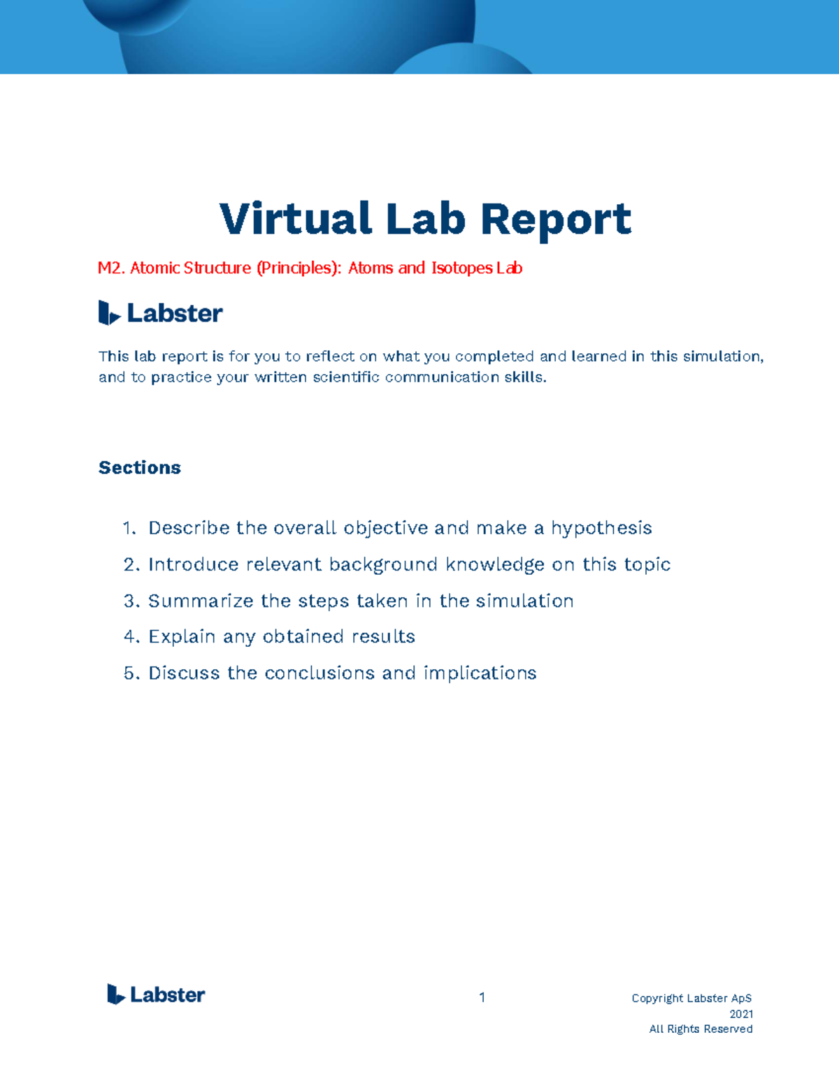 Virtual Lab Report M2: Atomic Structure - Atoms & Isotopes Analysis ...