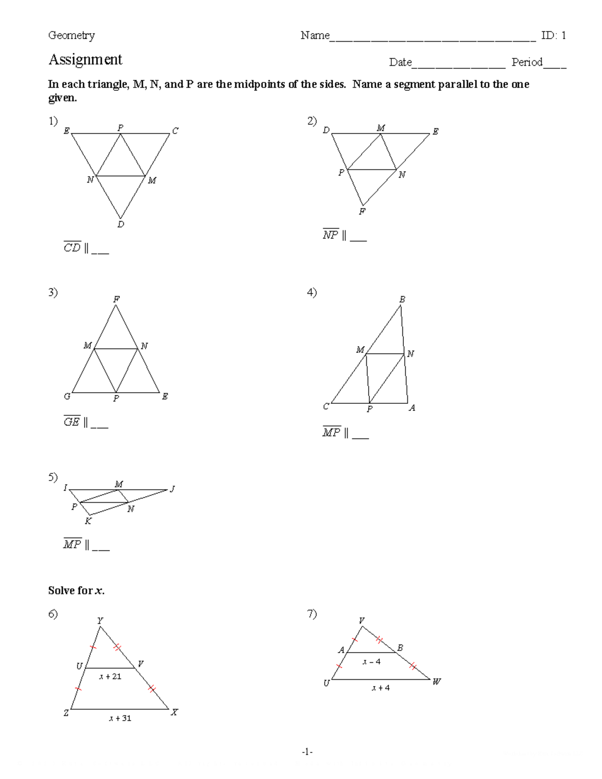 Geometry ID: 1 Triangle Midsegment Assignment Worksheet - Studocu
