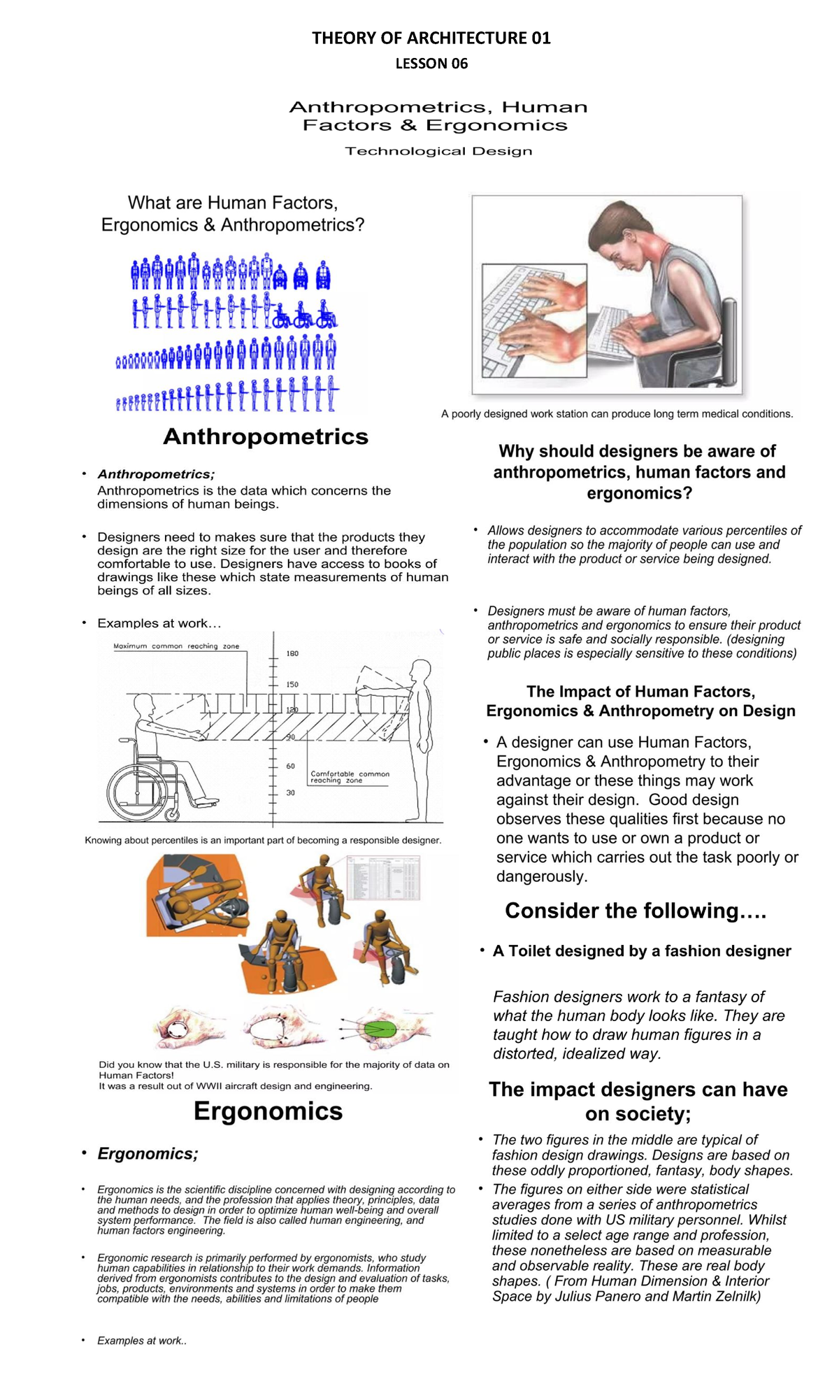 THEORY OF ARCHITECTURE 01: LESSON 06 - Human Factors & Ergonomics - Studocu