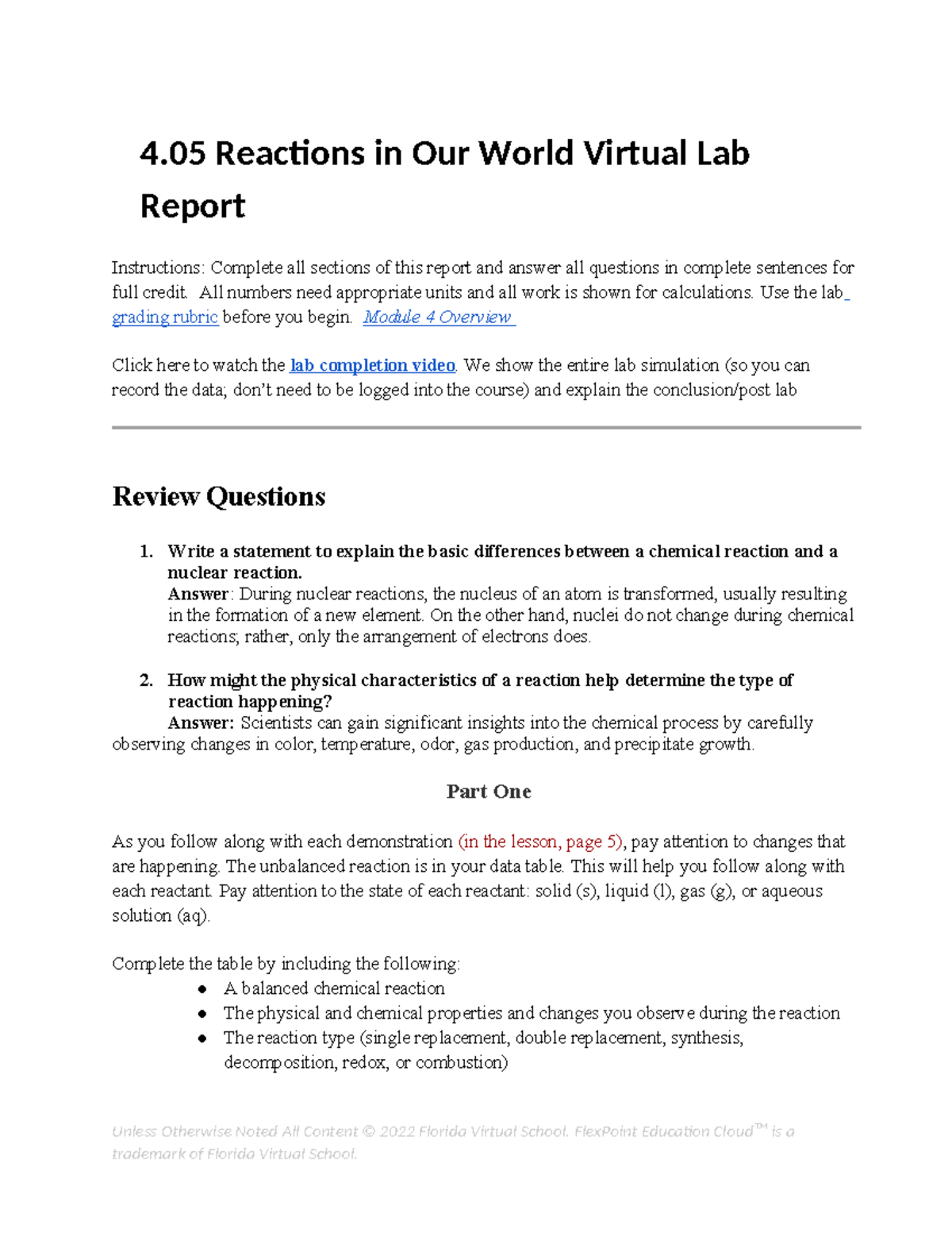 4.05 Reactions in Our World Lab Assignment Report - Studocu