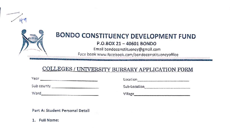 Bondo CDF College Bursary Application Form 2023 - Studocu