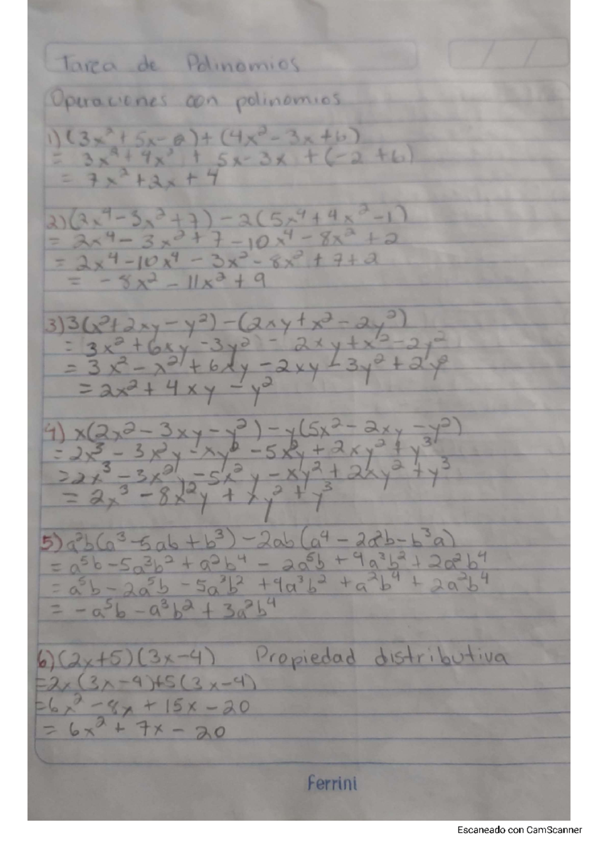 Tarea de polinomios -sha 2 ty3 =2x3-822y - typey 5)a'b6a3-5ab+b3)-2ab(a4-22b-b3a) = - = - Studocu