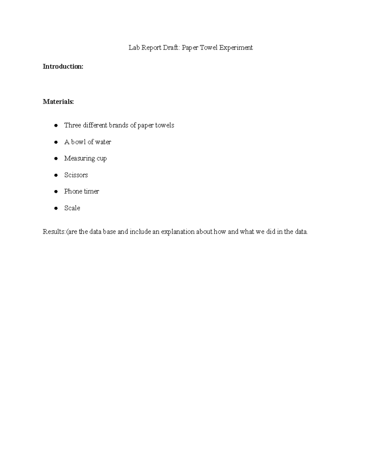 Lab Report Draft: Paper Towel Absorbency Experiment - Studocu