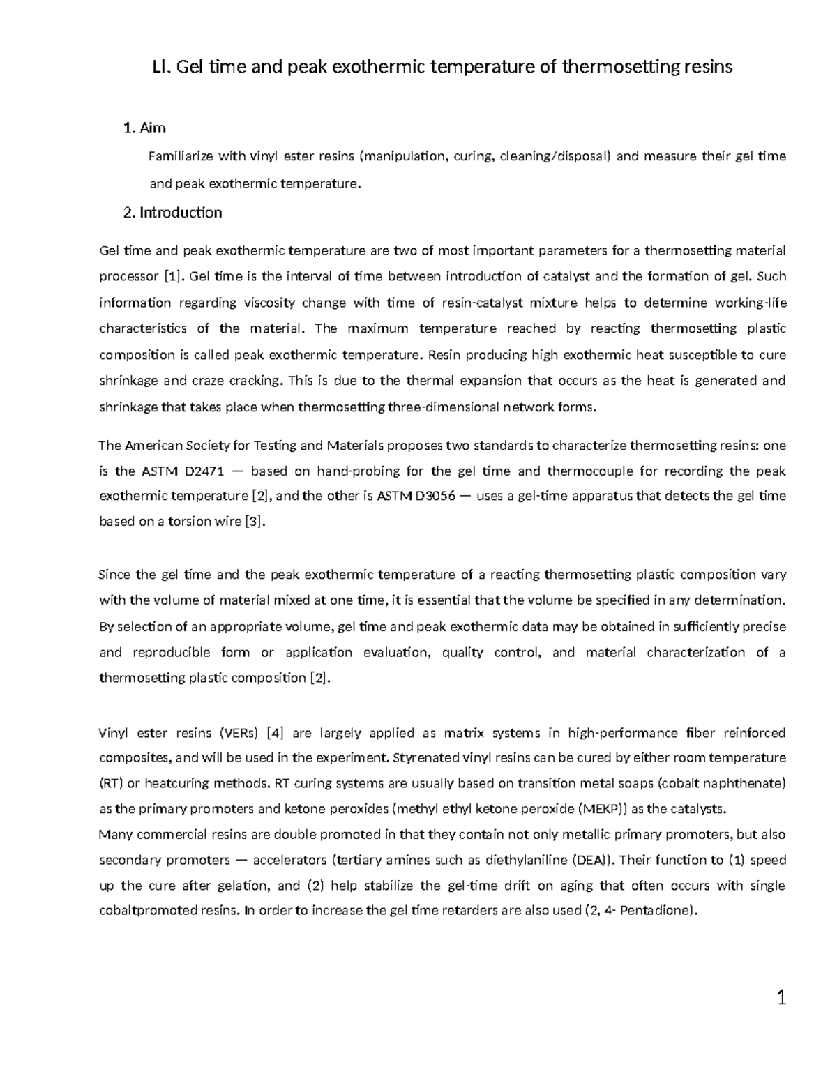 425 Lab 1 - Gel Time & Peak Exothermic Temp of Thermosetting Resins ...