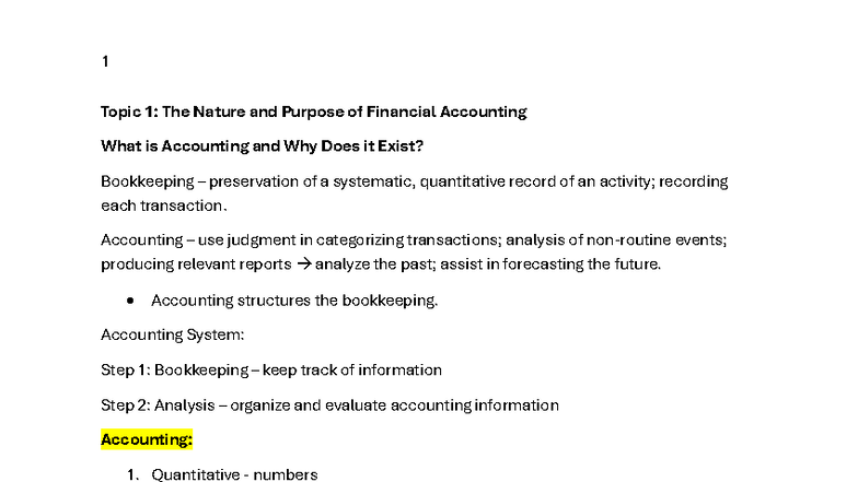 C213 Study Guide - Nature and Purpose of Financial Accounting - Studocu