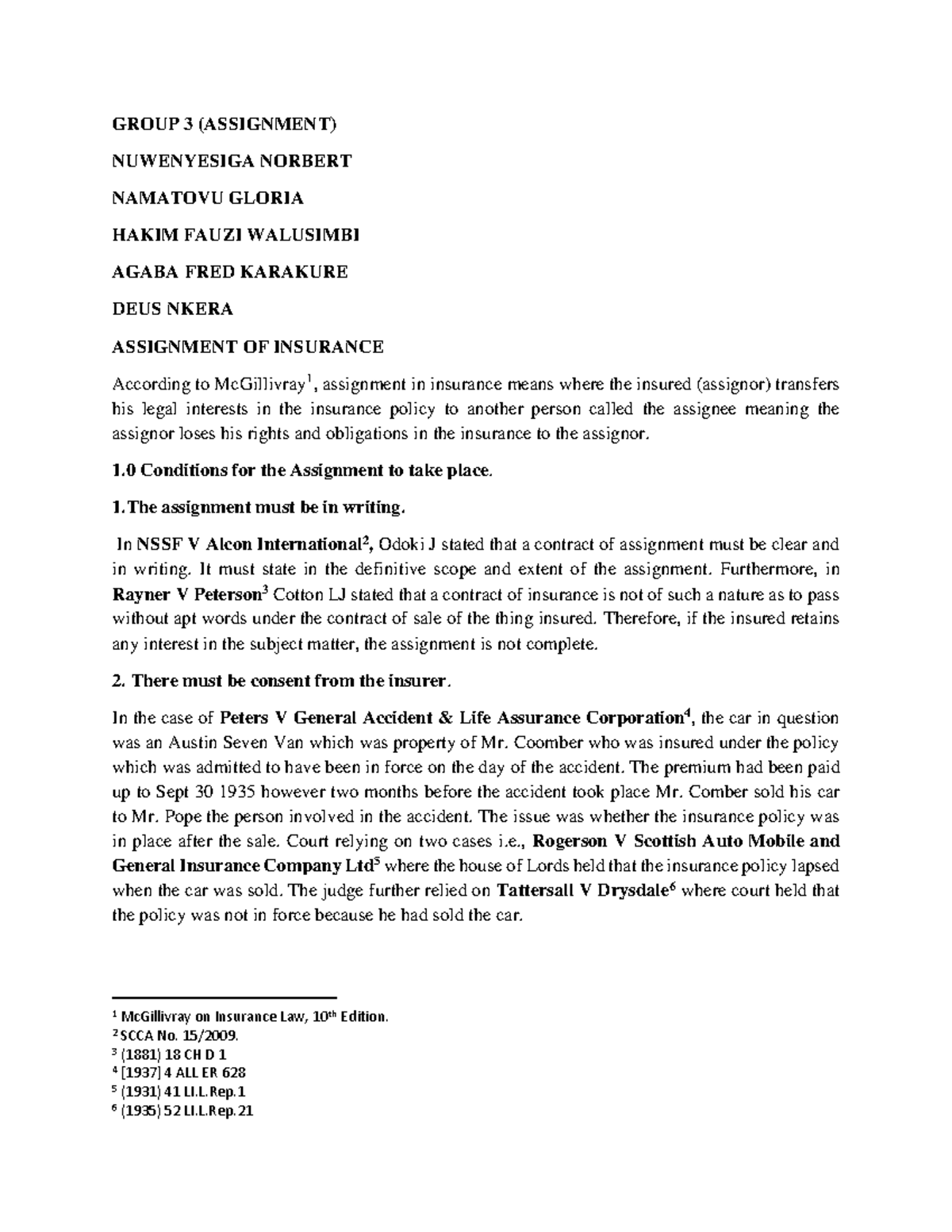 Assignment of Insurance: Legal Principles and Case Studies (Group 3 ...