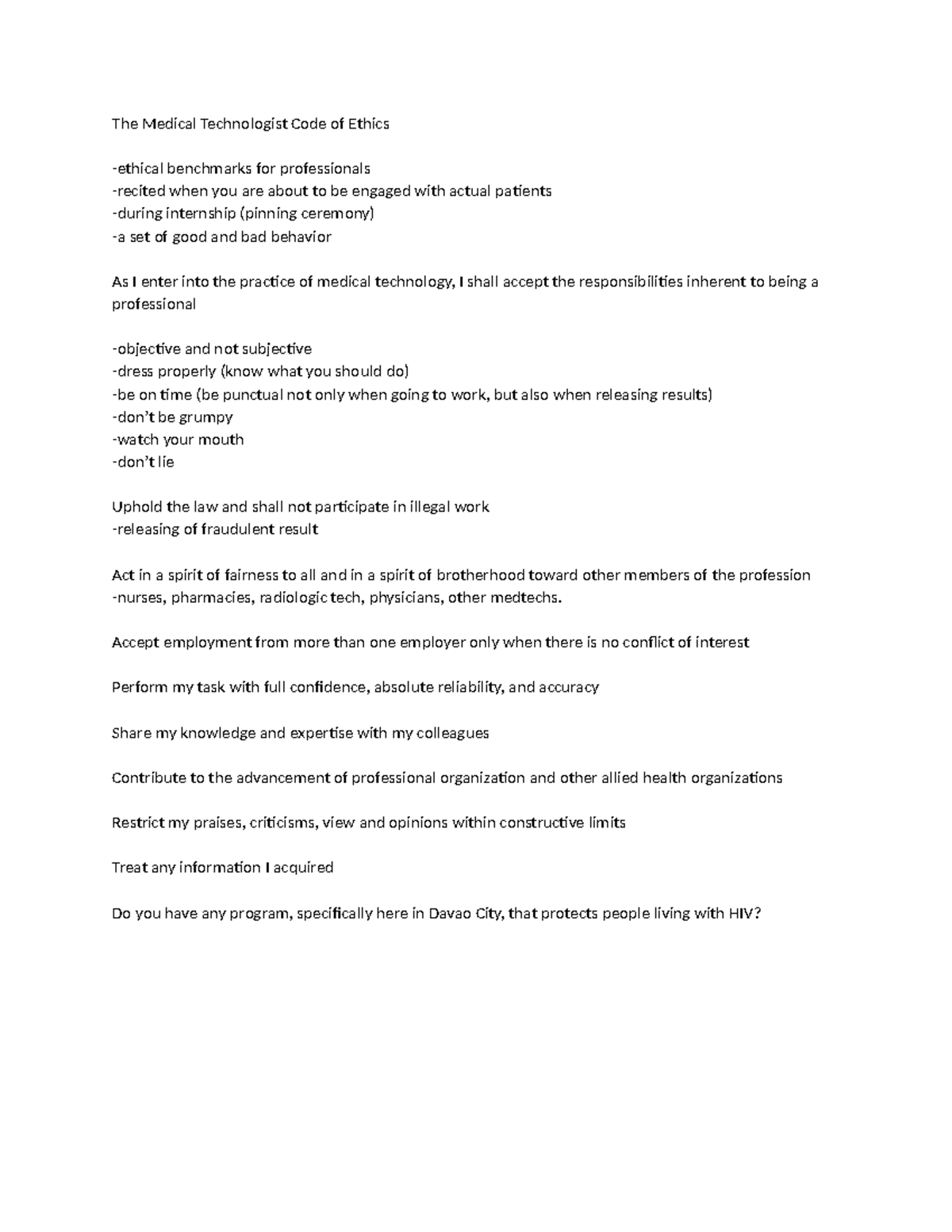 Medical Technologist Code of Ethics: Principles for Professional ...