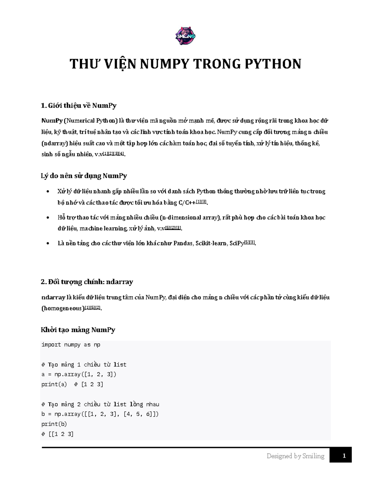 Tài liệu Hướng dẫn Sử dụng Thư viện NumPy trong Python - Studocu