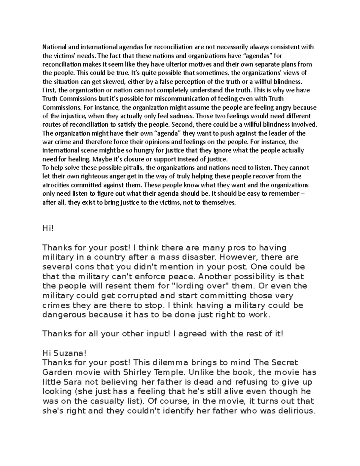 ANTH 246 Week 7 Discussion: Reconciliation and Military Involvement ...