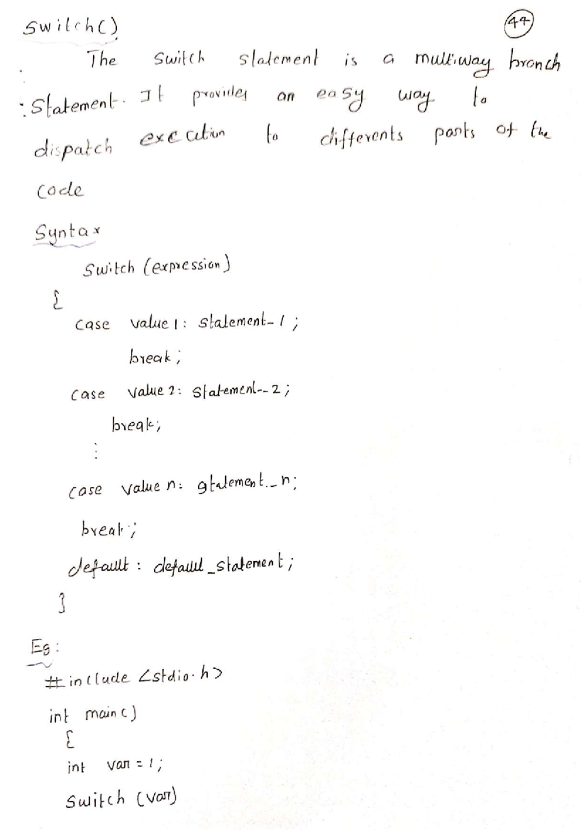 C Programming Unit I: Switch, Loops, and Control Statements - Studocu