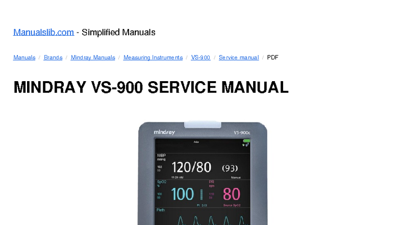 VS900 Service Manual - Mindray Vital Signs Monitor - Studocu