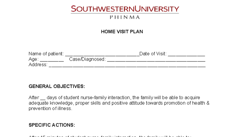 Nursing Home Visit Plan: Objectives & Actions for Patient Care - Studocu