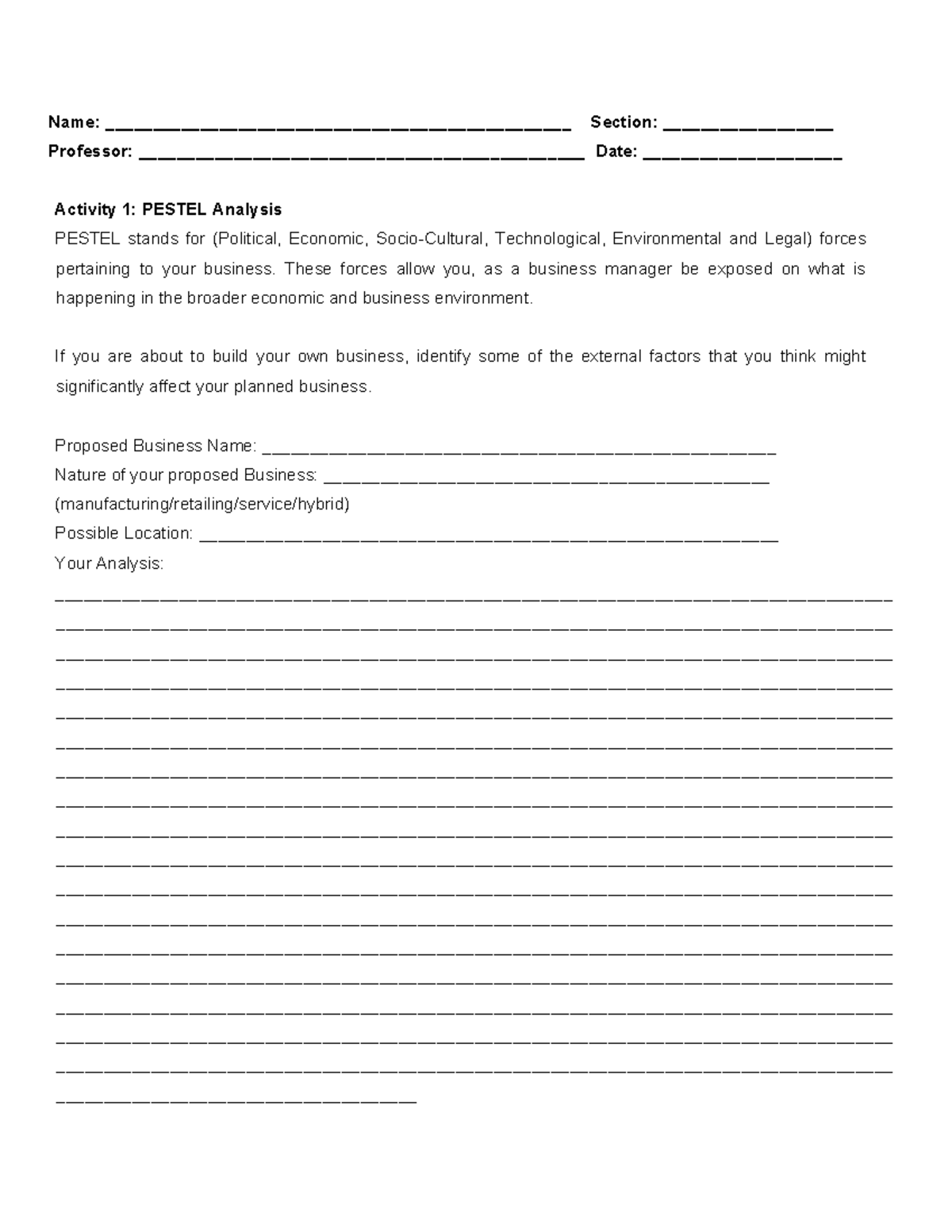 Activity 1 - Pestle, SWOT Analysis - Name