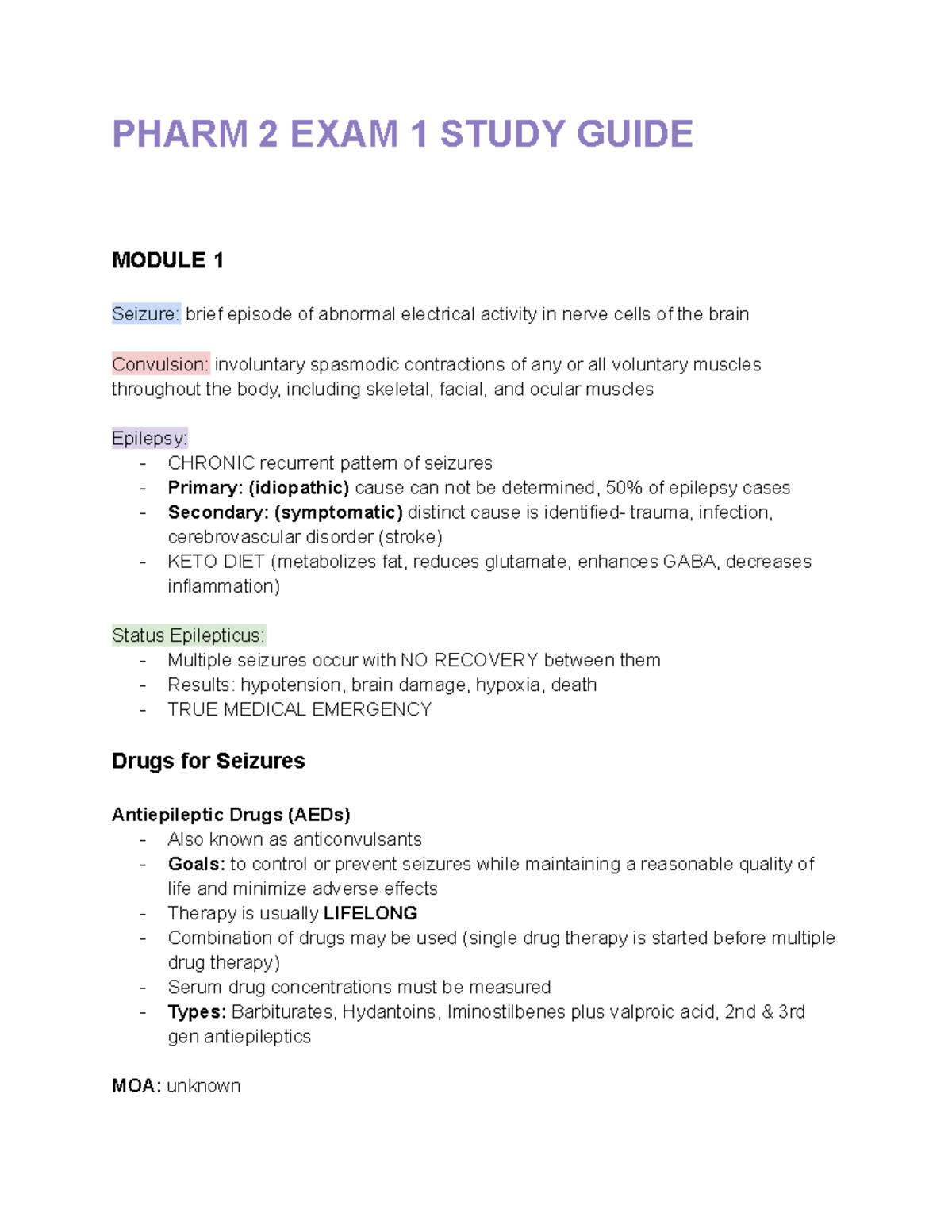 Pharm 2 EXAM 1 Study Guide: Key Concepts and Drugs Explained - Studocu
