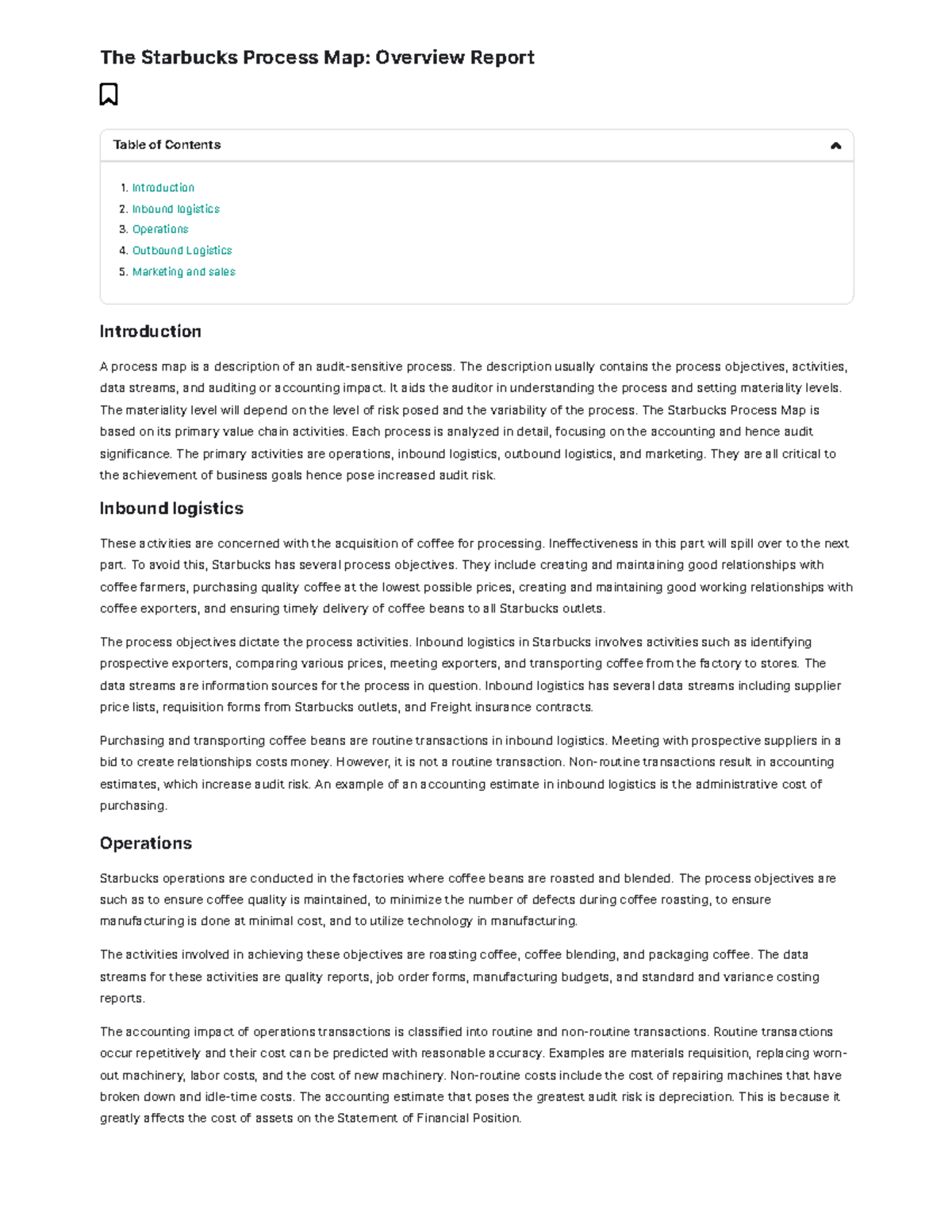 The Starbucks Process Map Overview Report: Key Activities & Risks - Studocu