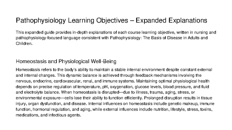 Pathophysiology Learning Objectives: Comprehensive Guide for Nursing ...